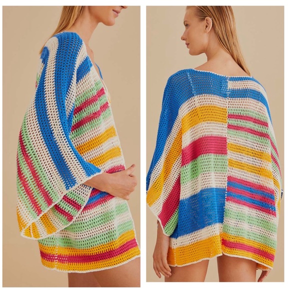 FARM Rio | Sweaters | Farm Rio Multi Stripe Crochet Kimono Open ...